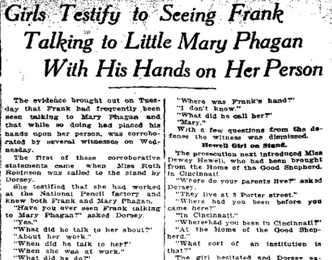 Girls Testify to Seeing Frank Talking to Little Mary Phagan With His ...
