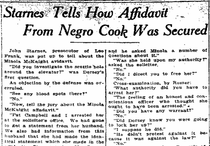 Starnes Tells How Affidavit From Negro Cook Was Secured – Leo Frank ...