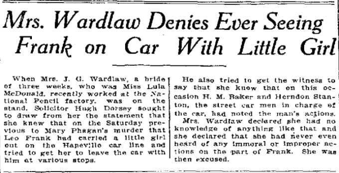 Mrs. Wardlaw Denies Ever Seeing Frank on Car With Little Girl – Leo ...
