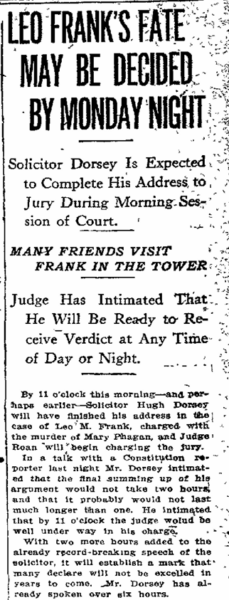 Leo Frank’s Fate May Be Decided by Monday Night – Leo Frank Case Archive
